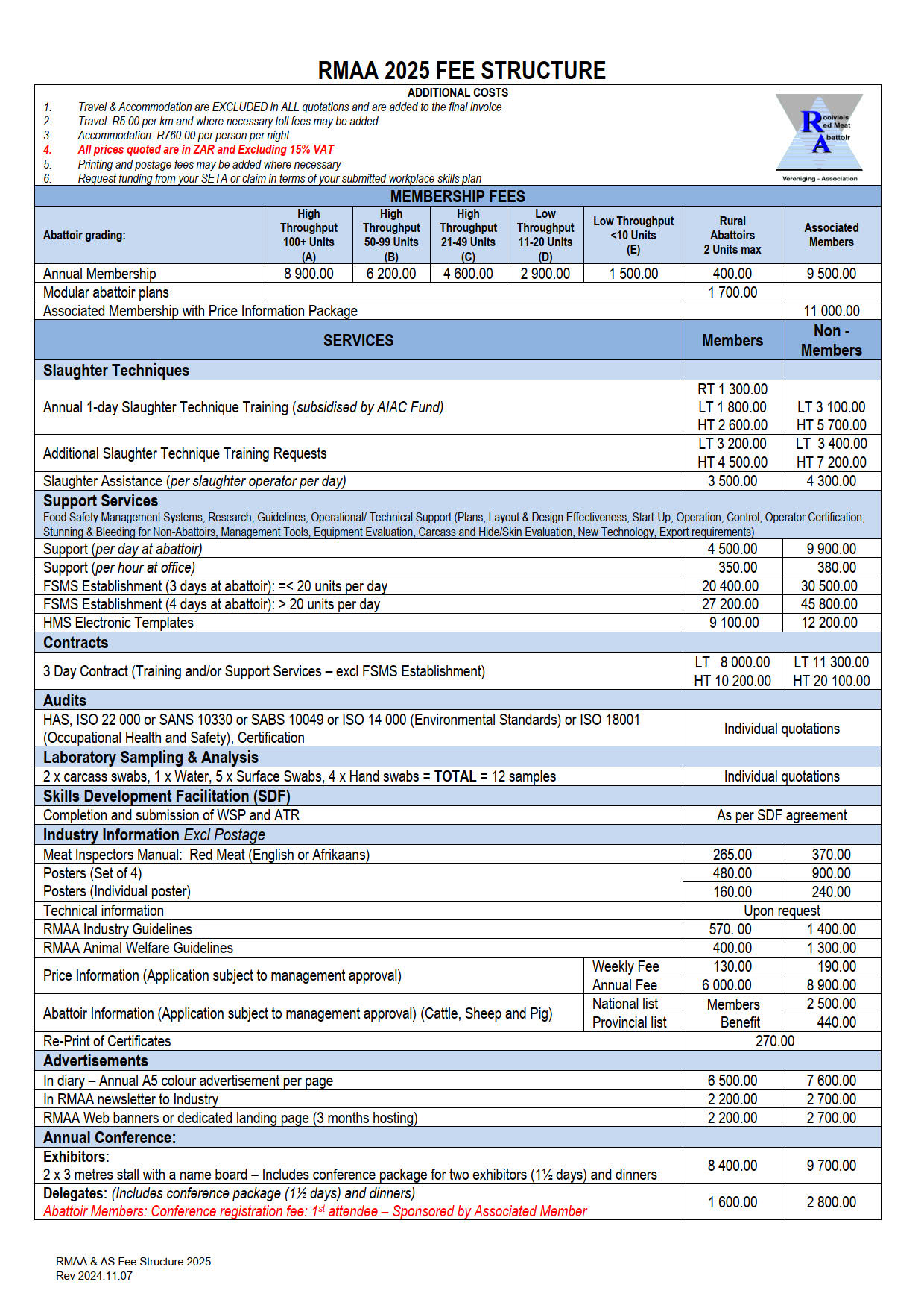 RMAA & AST Fees Structure - RMAA/RVAV